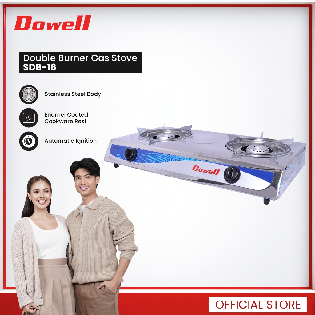 Dowell SDB-16 Double Burner Gas Stove Stainless Body Automatic Ignition ...