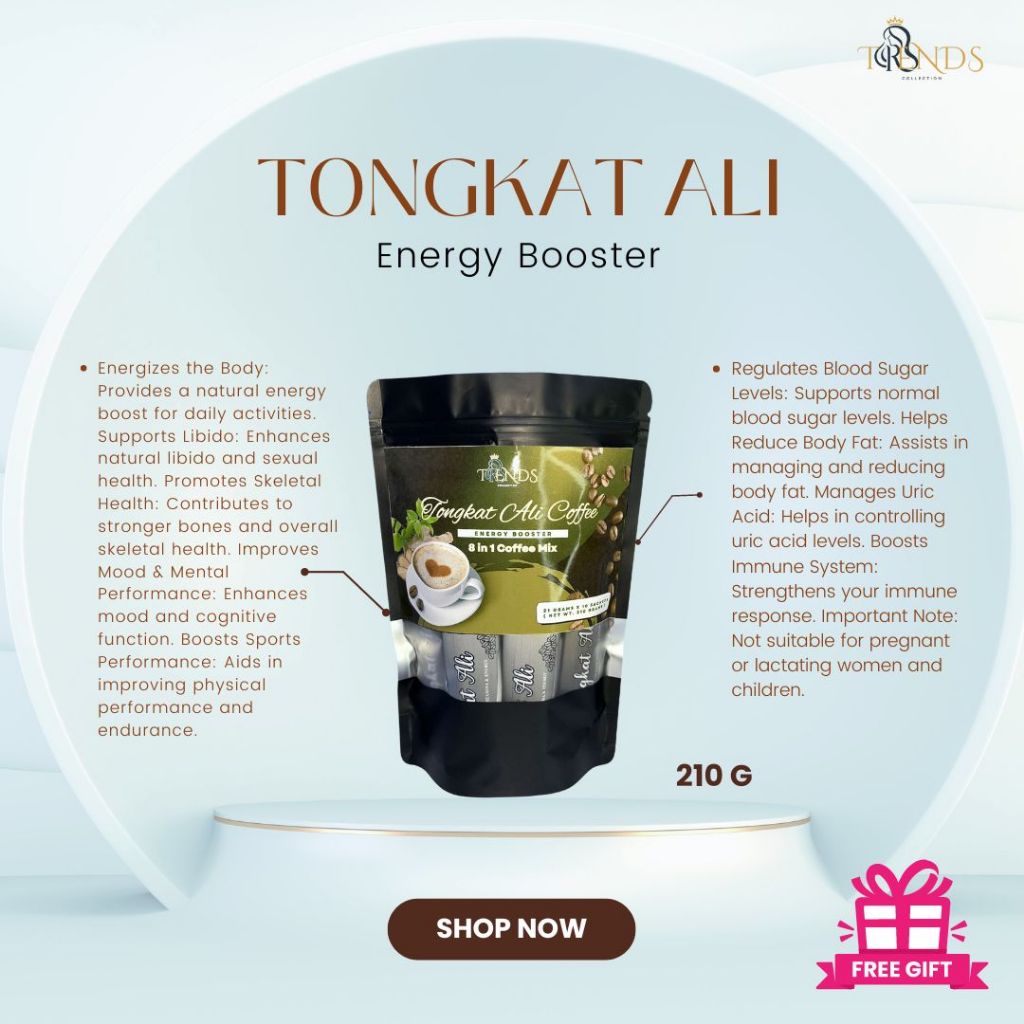 Tongkat Ali Coffee 8-in-1 Energy Booster | 21g x 10 Sachets | 210g | TrendsCollections | Shopee ...