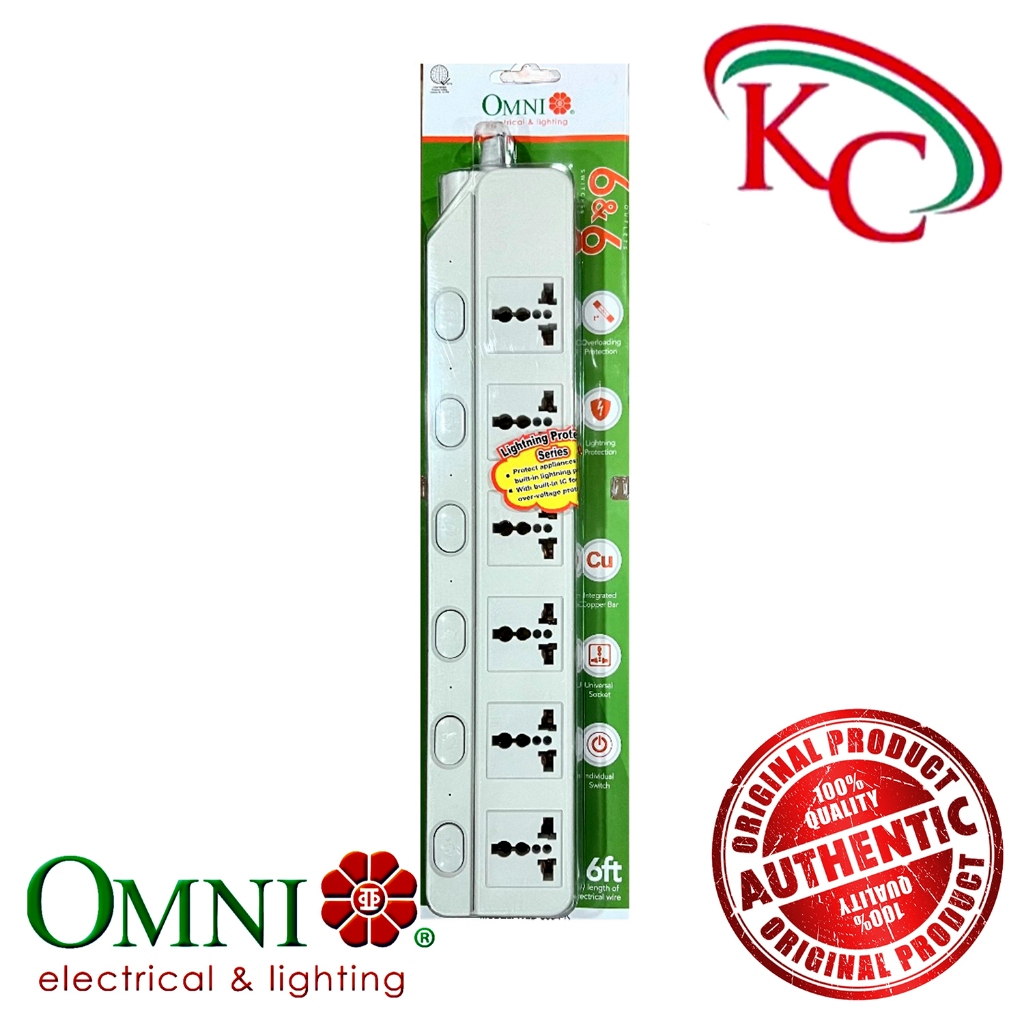 OMNI Universal Outlet Extension Cord w/ Individual Switch- 6-Gang- 1.83 ...