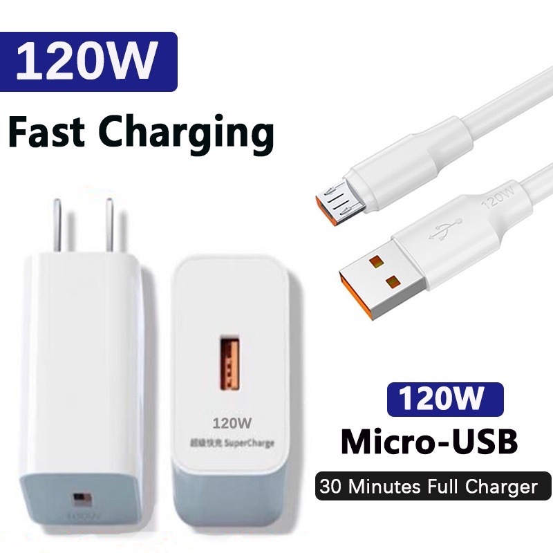 For Micro Android120W Quick Fast Charger 2in1 Charging Micro Data Line ...