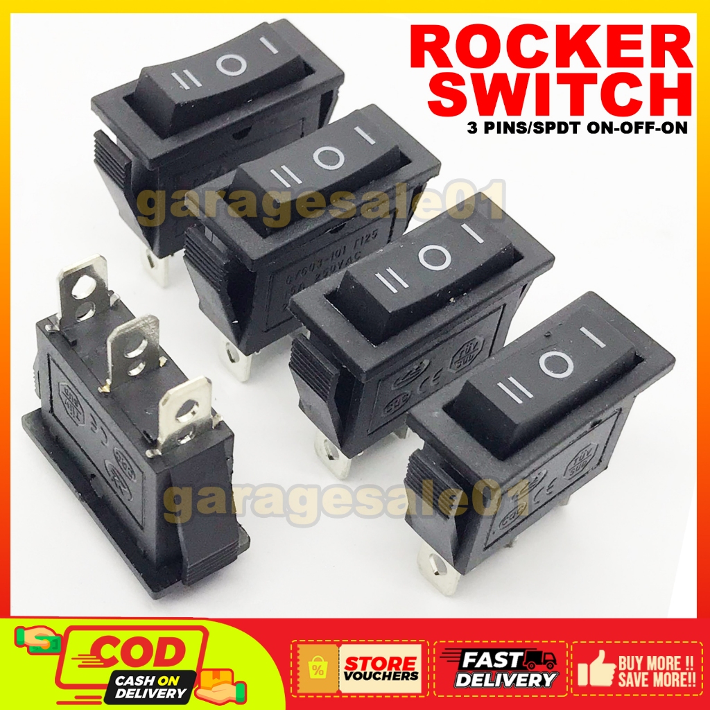 GARAGESALE01 Rocker Switch 3 Position Snap SPDT ON-OFF-ON 3 Pins AC15A ...