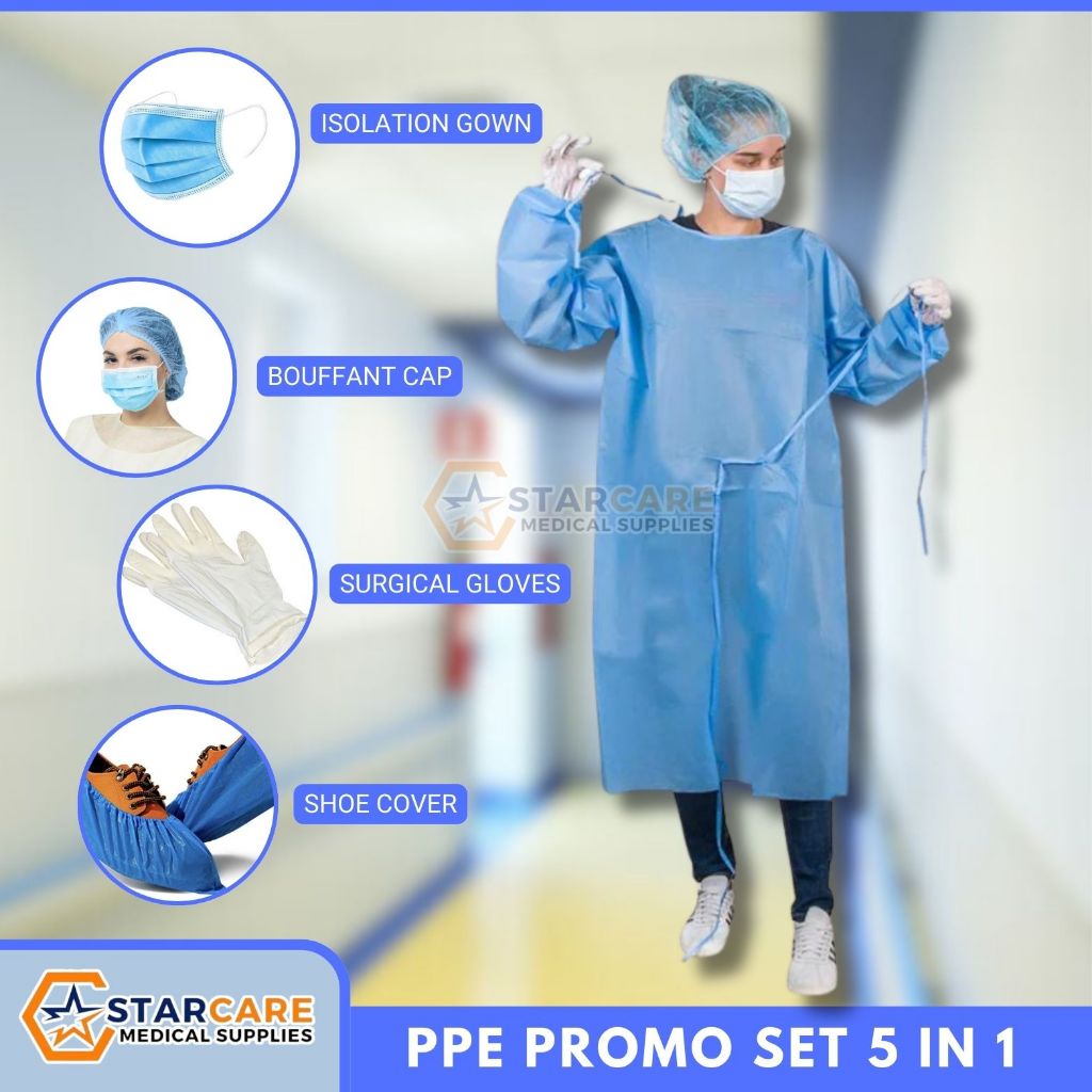 PPE PROMO SET 5 IN 1 (Isolation Gown, OR Cap, Shoe Cover, Gloves ...