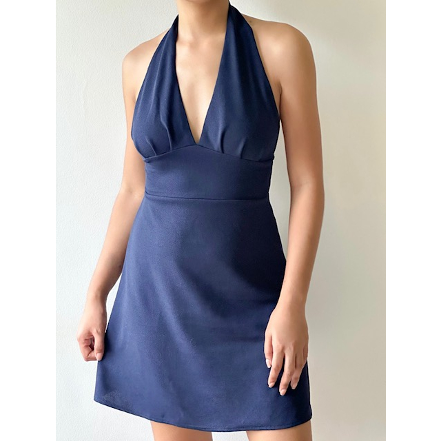 ZENDAYA Halter Deep V Short Dress by Helen Leoncia | Shopee Philippines