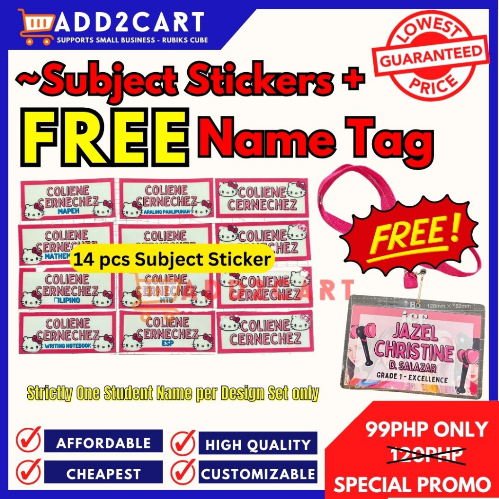Subject Sticker + FREE Name Plate Name Tag for kids with FREE lanyard ...