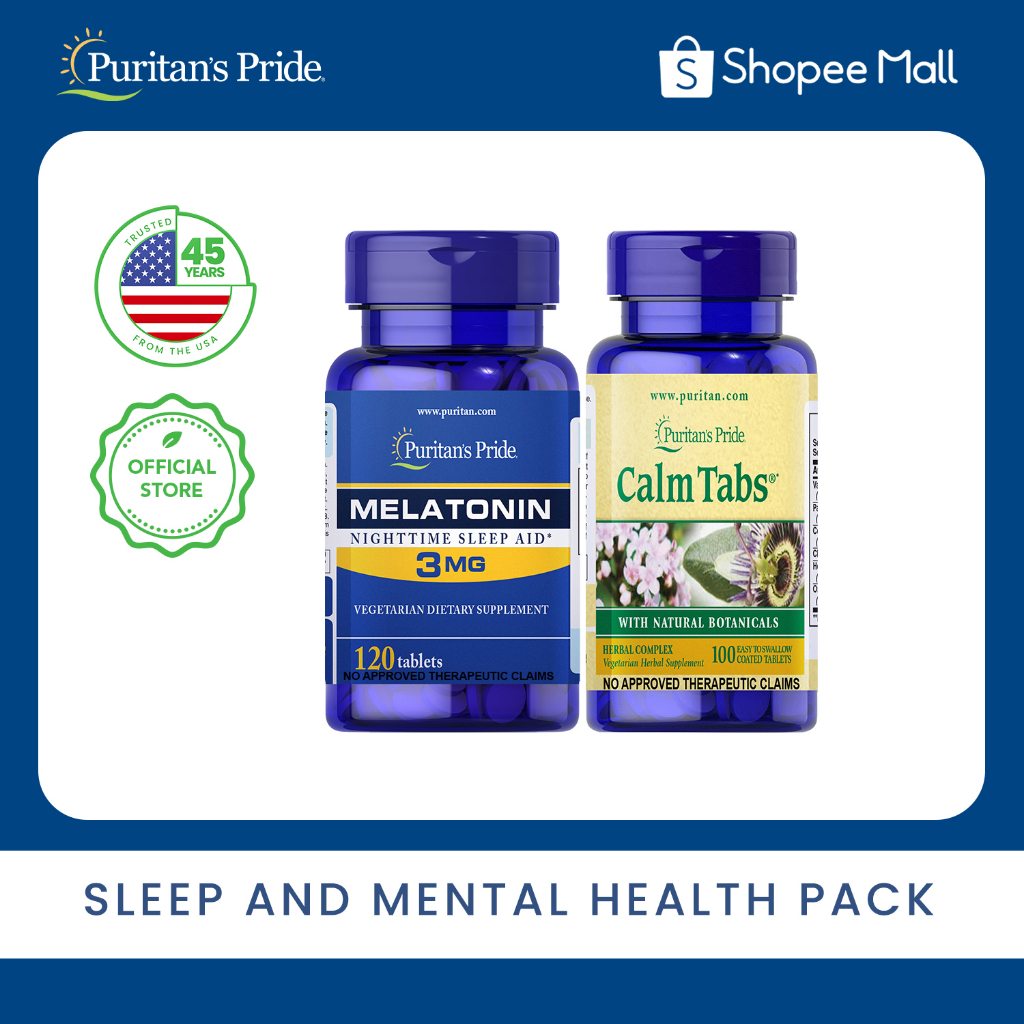 Puritan's Pride Sleep & Mental Health Pack Melatonin 3mg + Calm Tabs 100 tablets | Shopee ...
