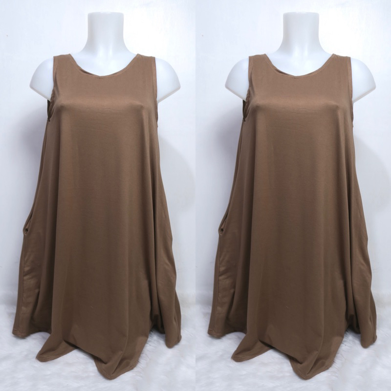 Plus Size Plain Regular Sleeveless Sando Dress With Pockets|Fits M to ...