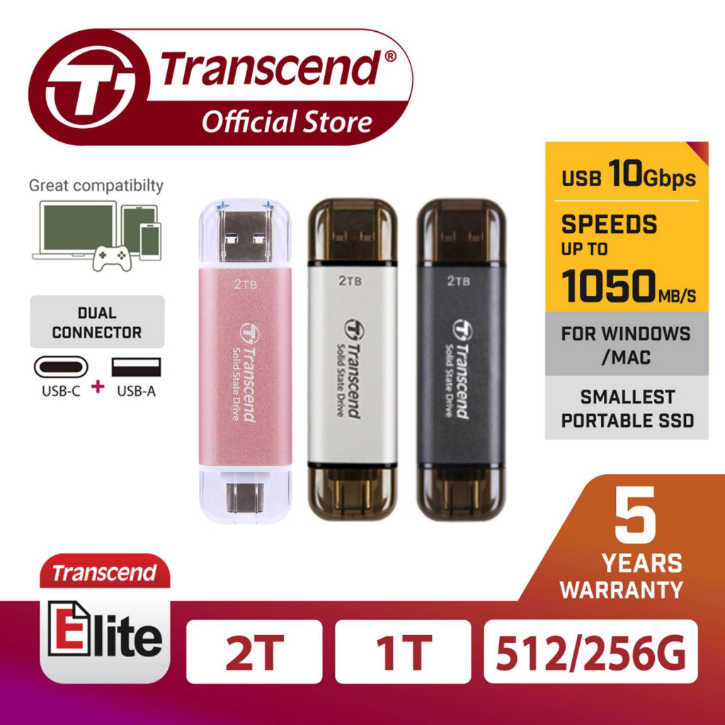 Transcend Portable SSD ESD310 256GB/512GB/1TB/2TB TypeC & TypeA Dual ...
