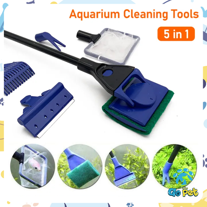 5 IN 1 Set High Quality Aquarium Glass Cleaning Tools Fish Net Gravel ...