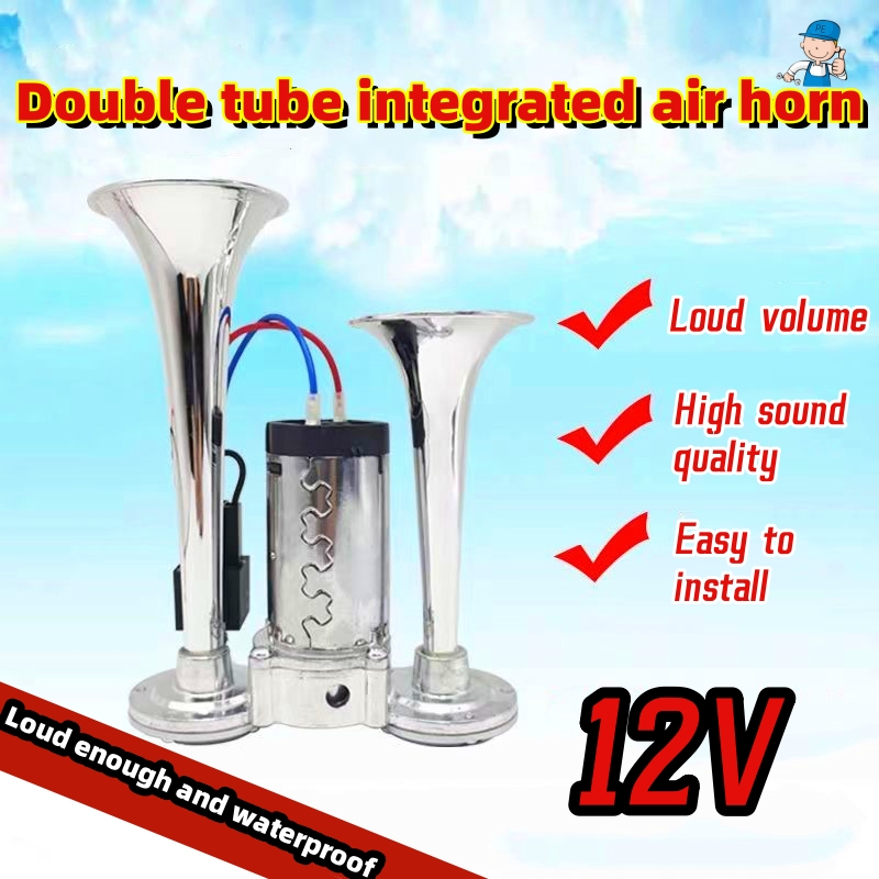 600DB 12V Dual Trumpet Car Air Horn With Compresor Solenoid Universal ...