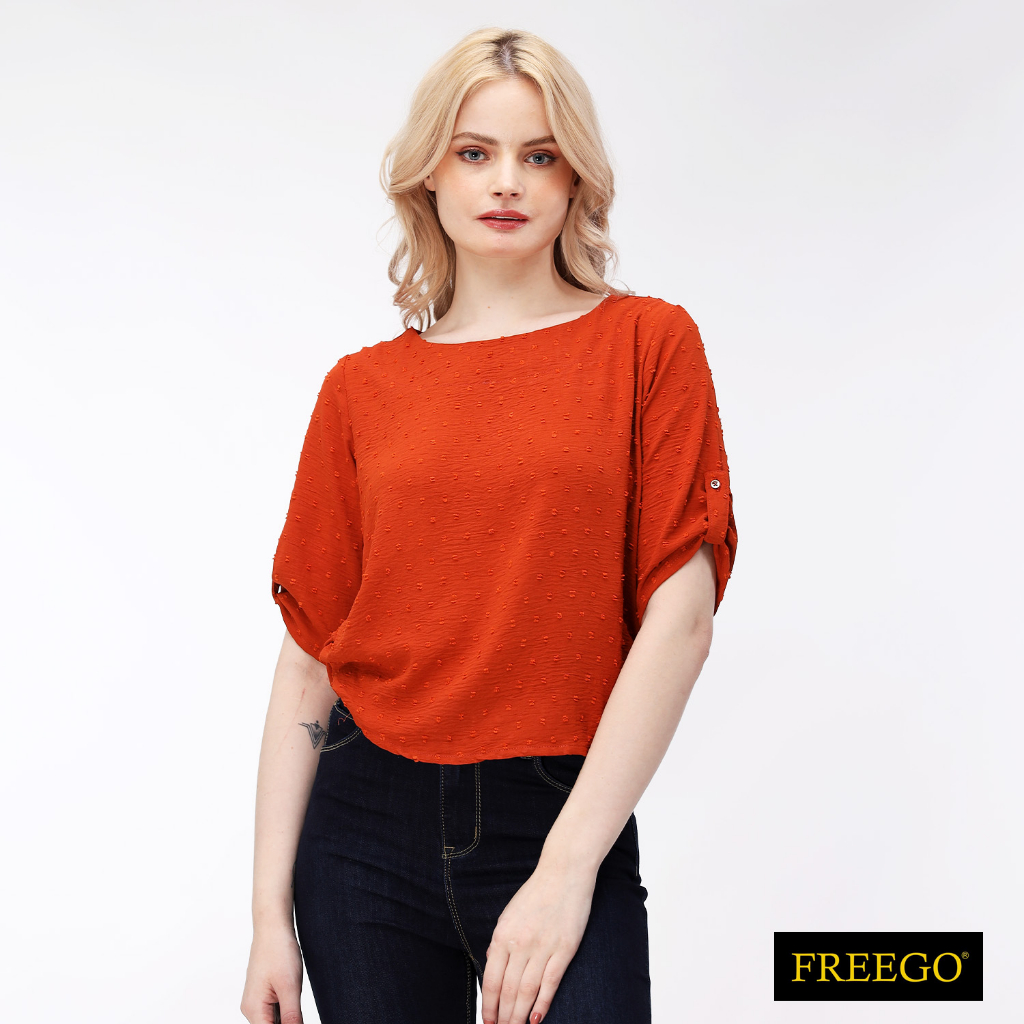 Freego Ladies Woven Swiss Dot 3/4 Blouse AST04-0095 | Shopee Philippines