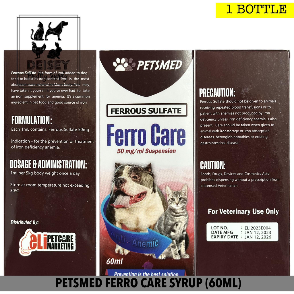 PETSMED FERRO CARE IRON SYRUP FERROUS SULFATE FOR DOG & CAT (60ML ...
