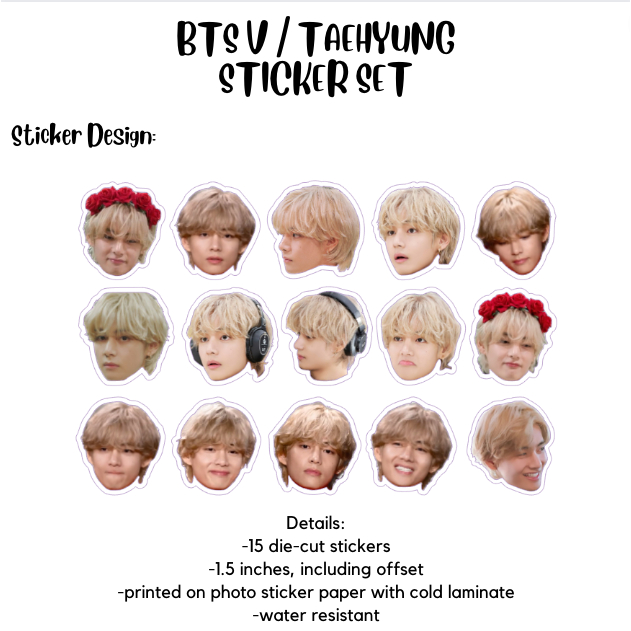 BTS V Taehyung Sticker Set Cute Layover RM Jin Suga Jhope Jimin ...