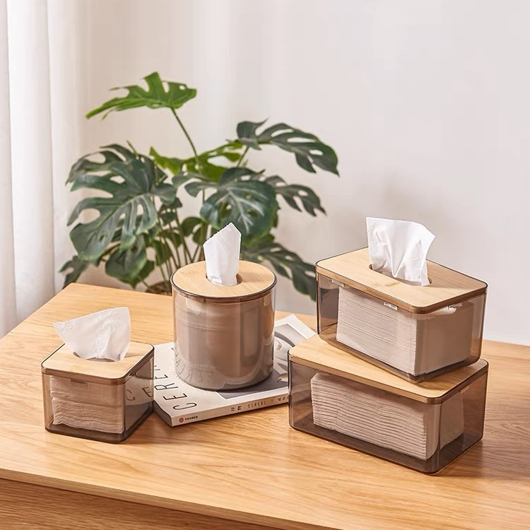 Nordic creative bamboo tissue box, transparent high-end tissue box ...