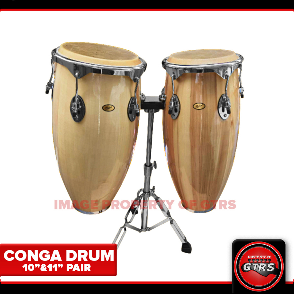 Global Conga Drum Pair Natural Wood with Double Conga Stand | Shopee ...