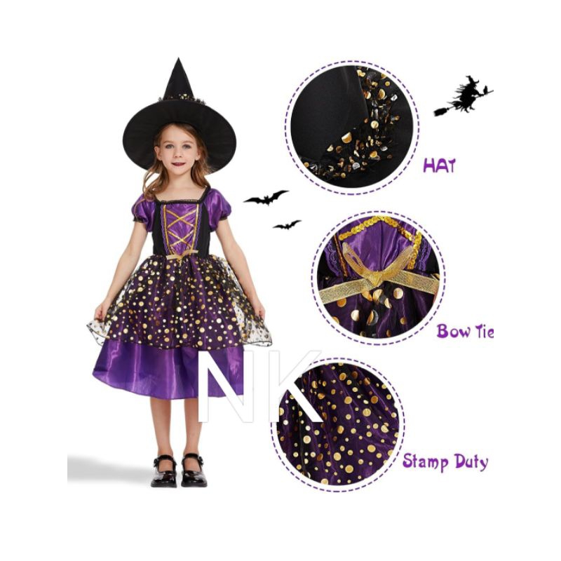 Elegant Purple Witch With Hat Costume for Kids | Shopee Philippines
