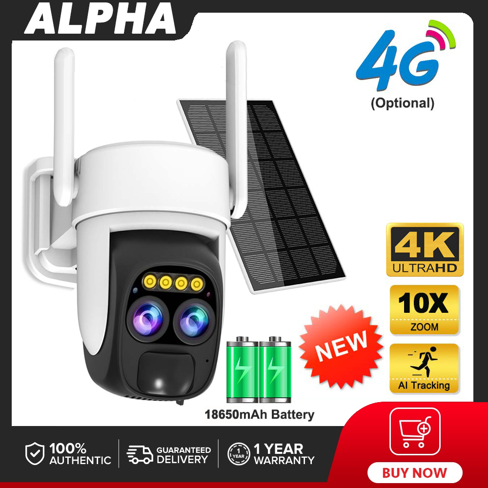 4K 8MP 4G Sim Card Solar Camera Dual Lens 10X Zoom Wireless WiFi Camera ...