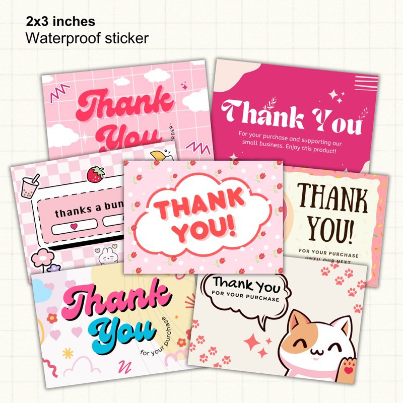 60/200 pcs Thank you stickers cute & aesthetic customized 2x3 ...