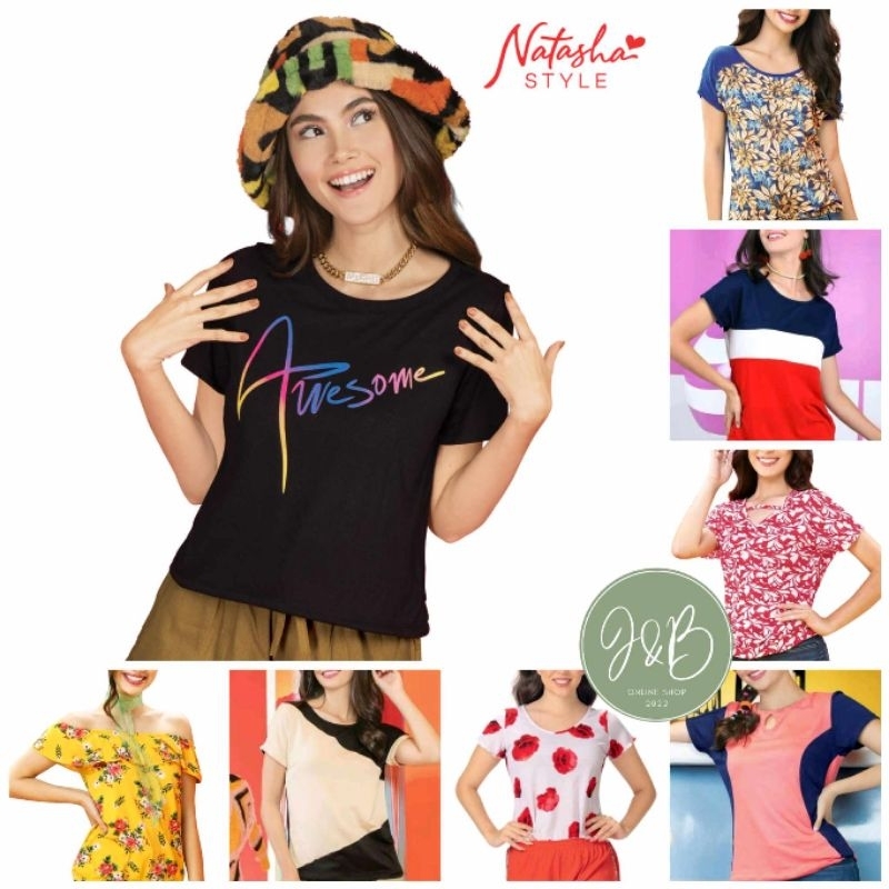 NATASHA Ladies Plain and Floral Print T Shirt Blouse | Shopee Philippines