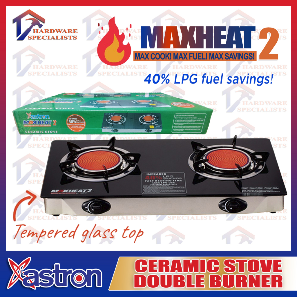 Astron Maxheat2 Double Burner Ceramic Gas Stove with Tempered Glass Top ...