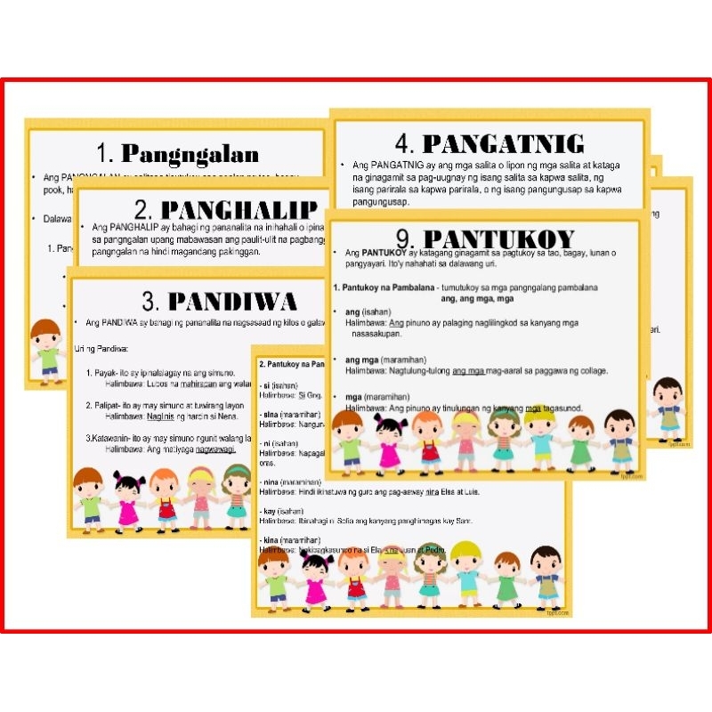 A Size Laminated Charts Mga Bahagi Ng Pananalita Pangngalan Panghalip ...