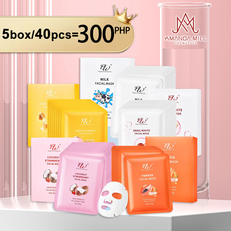 5BOX/40PCS DW PAPAYA MILK FACIAL FACE MASK DOUBLE WHITENING SOFT AND ...