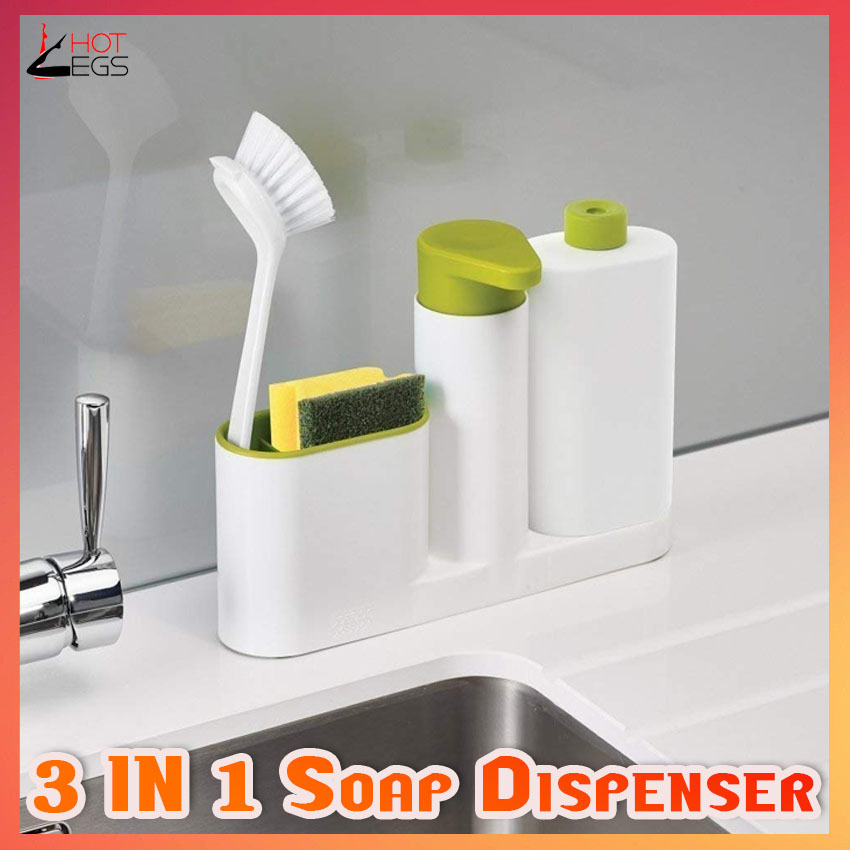 3in1 Sink Tidy Set Kitchen Built in Soap Dispenser Storage Organizer ...
