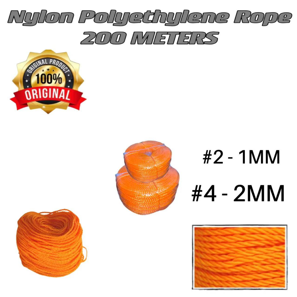 NYLON POLYETHYLENE ROPE #2 - 1mm, #4 - 2mm, (200 METERS) PER ROLL+ ...