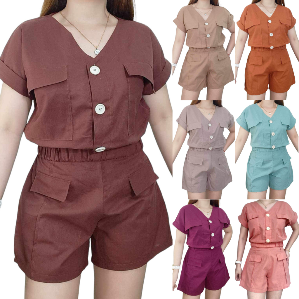 GC Buttondown Top and Shorts Terno for Women | Cotton Linen Terno ...