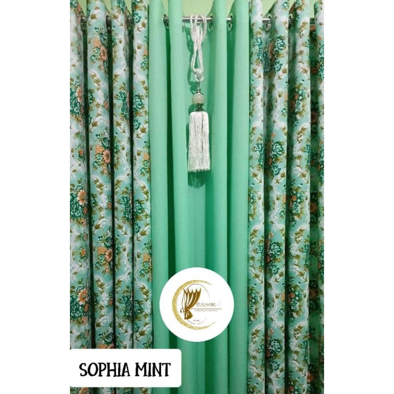 SOPHIA MINT DESIGN RING CURTAIN CRETON FABRIC DIRECT PATAHIAN | Shopee ...