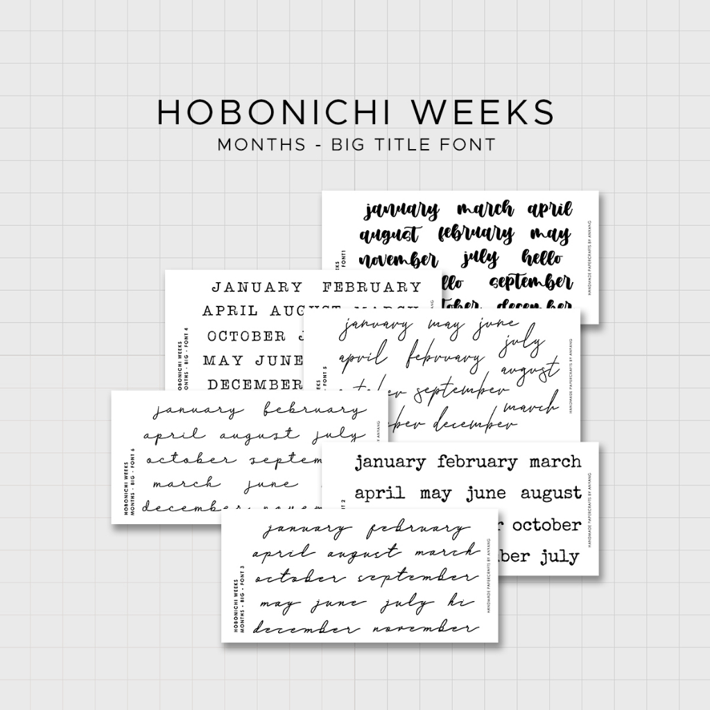 MONTHS BIG TITLE FONT | Hobonichi Weeks Stickers | For your Planners ...