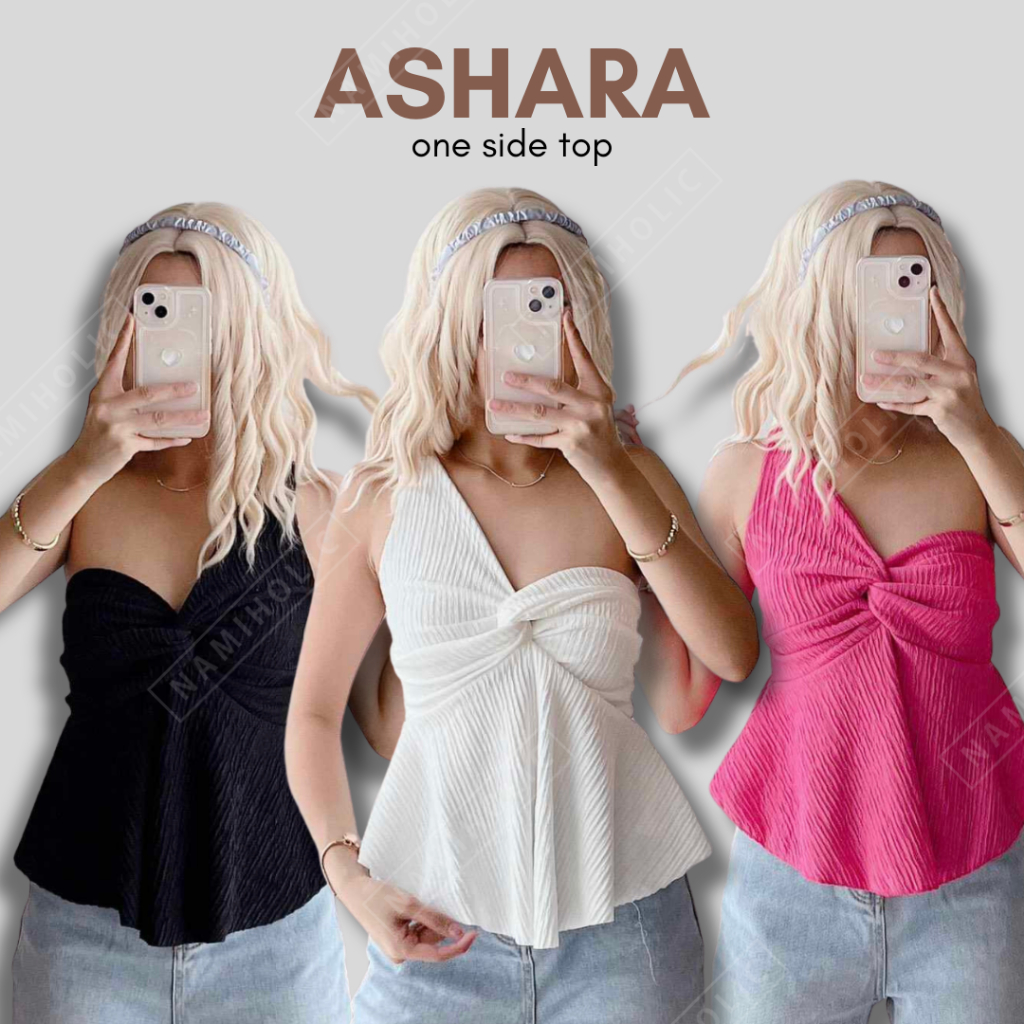 Namiholic Ashara One Side Shoulder Flowy Top I XS TO SMALL I Bark Crepe ...