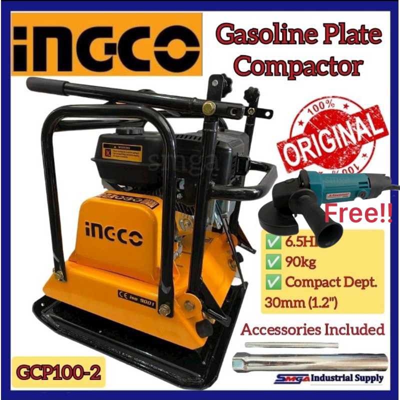 INGCO Gasoline Plate Compactor 4.8KW 6.5HP GCP100-2 FREE ANGLE GRINDER ...