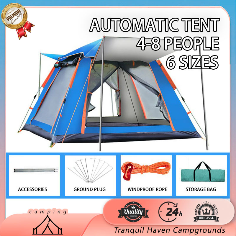 3-5-8 person tent camping tent waterproof tent automatic tent silver ...