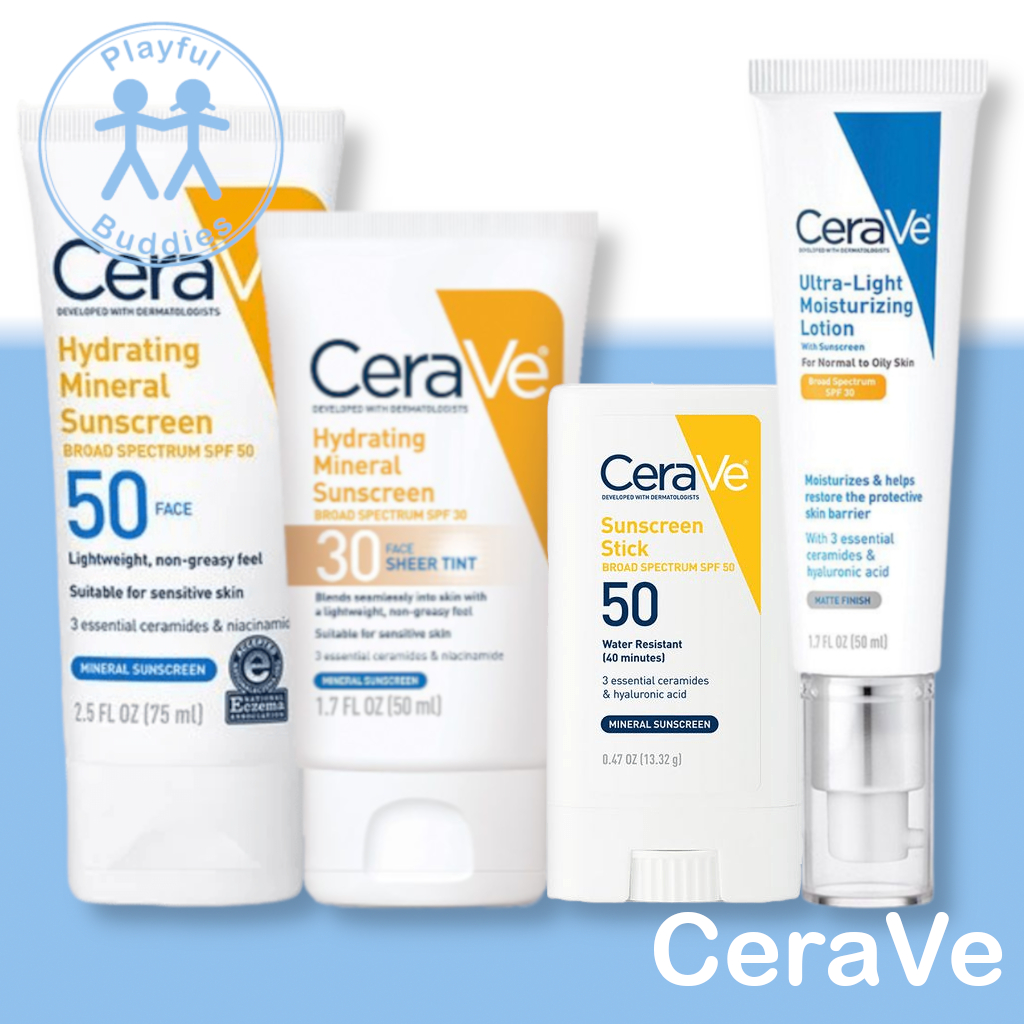 CeraVe Hydrating Mineral Sunscreen SPF 50 OR SPF 30 (Sheer Tint) | Ultra-Light SPF 30 | Stick ...