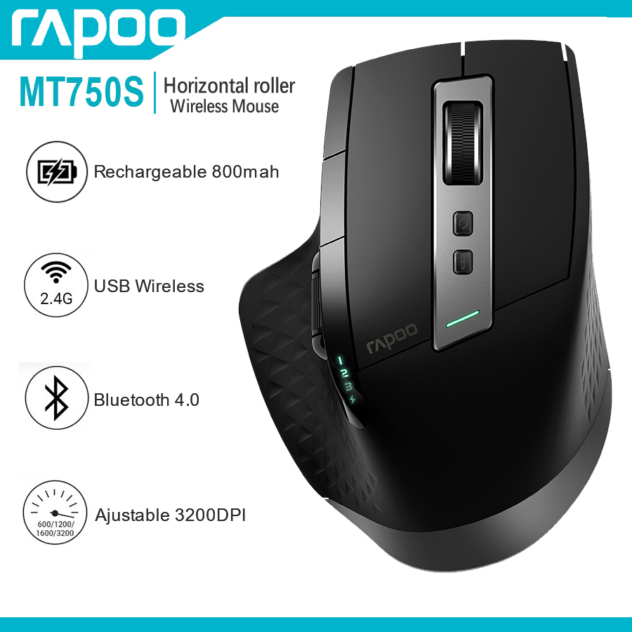Rapoo MT750S 3200DPI Rechargeable Ergonomic Bluetooth Wireless Mouse for Laptop | Shopee Philippines