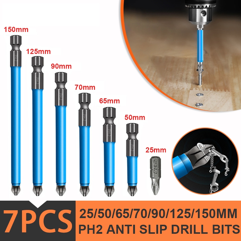 7Pcs Magnetic Anti-Slip Screwdriver Drill Bit Cross Head Magnetic PH2 Phillips Bits Set | Shopee ...