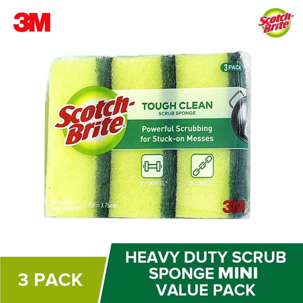3M Scotch Brite Tough Clean Scrub Sponge Mini 3'S | Shopee Philippines