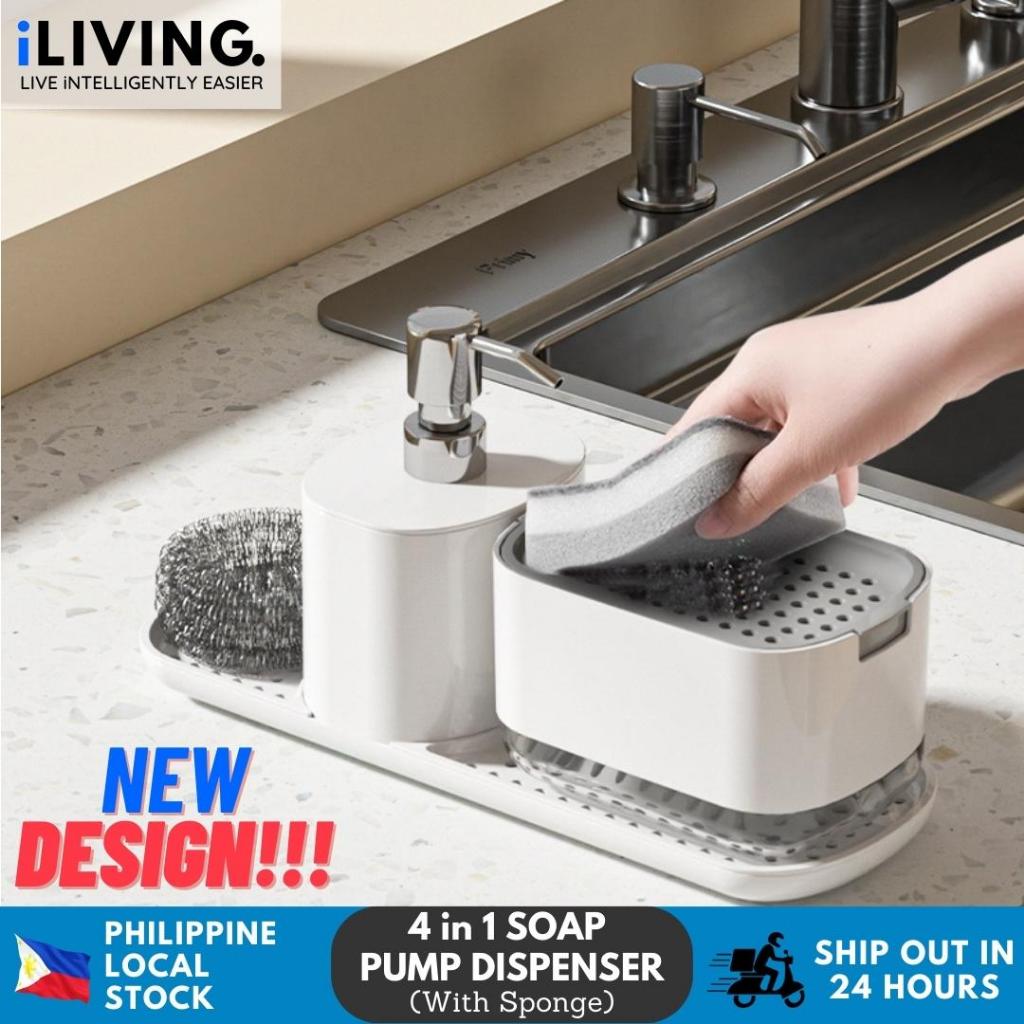 iLIVING Soap Dispenser 4 in 1 Press Type Dishwashing Liquid Soap ...