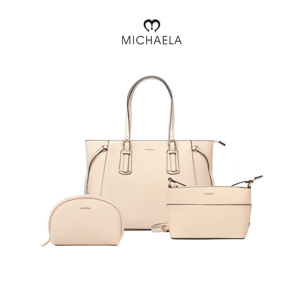 MICHAELA Large Tote Bag Set 3 PCS Canvas Textured Pratical for Commute ...