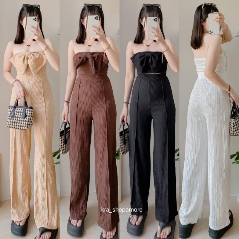 Michelle Plain Ribbon Tube Top Terno Highwaist Pants Coords Set Women ...
