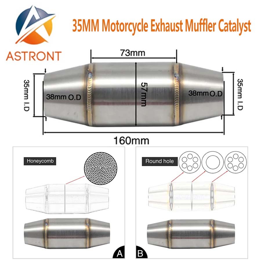 ASTRONT 35MM Motorcycle Exhaust Pipe Muffler Catalyst Expansion Chamber ...
