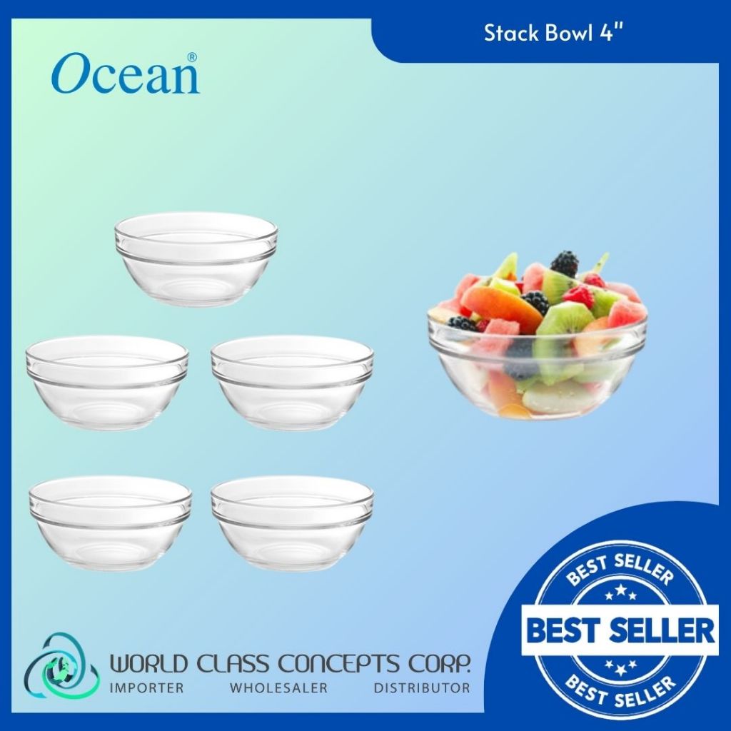 Ocean Glassware Stack Bowl Dish Bowl Dessert Bowl 4 Inch 10.2cm (SET OF ...