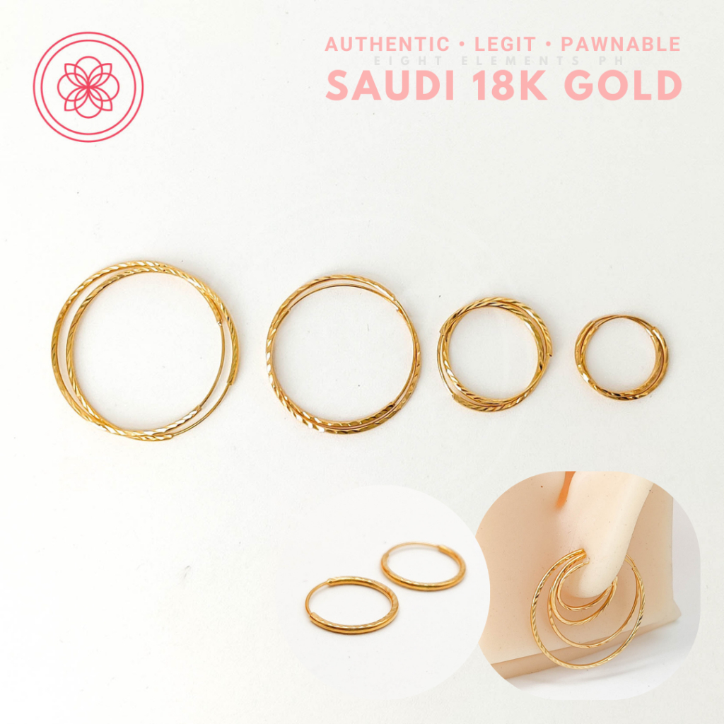 COD PAWNABLE 18k Earrings Real Pure Saudi Gold Frosted Thin Hoop / Loop ...