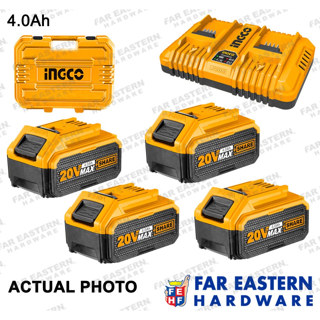 INGCO Battery & Charger Kit 20V for Cordless Power Tools 2.0Ah | 4.0Ah ...