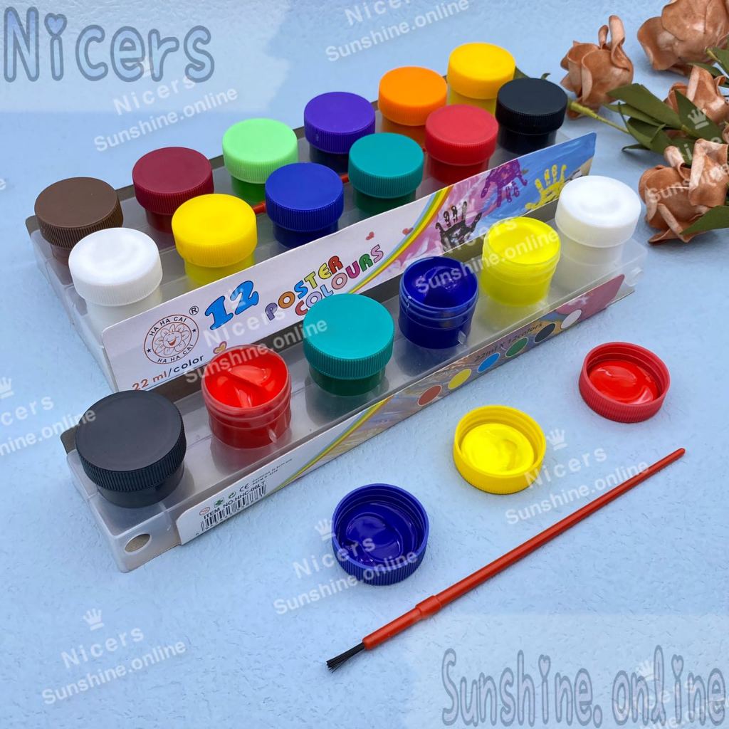 Poster Colours Set With 1 Free Paintbrush Non-Toxic 6/12 Classic Colors ...