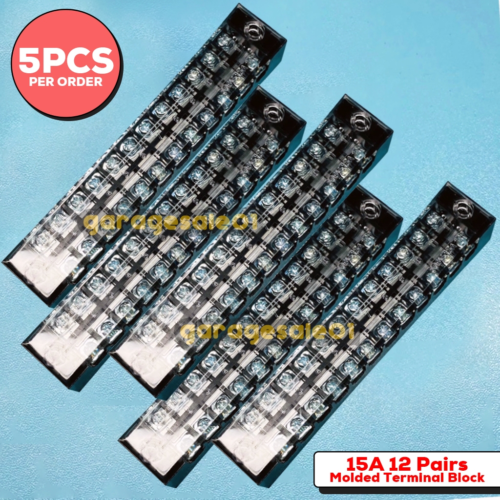 5pcs TB-1512 15A 12Position 12P 600W Dual Rows Covered Barrier Screw ...