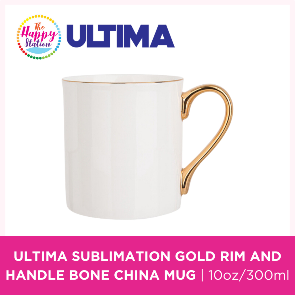 ULTIMA | Sublimation Gold Rim and Handle Bone China Mug, 10oz/300ml ...