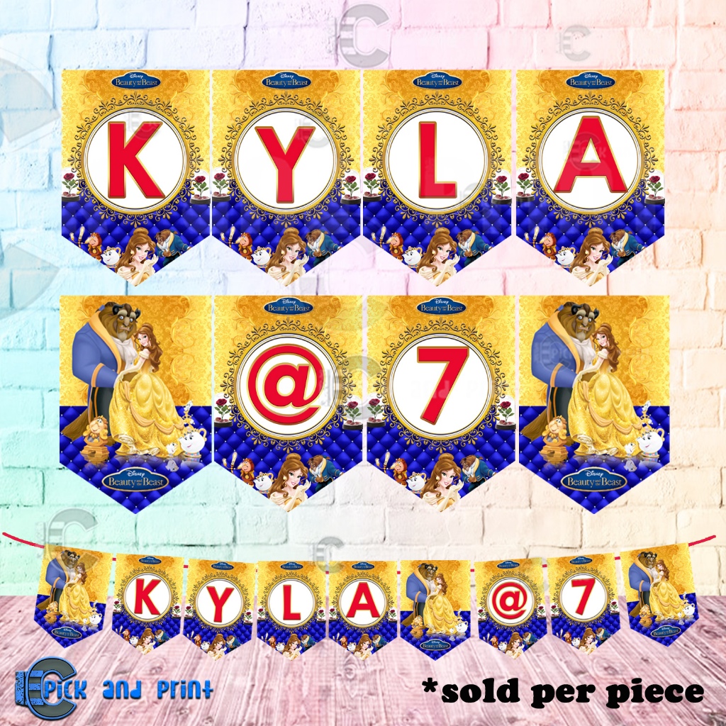 Personalized Princess Belle Beauty & the Beast Name Flag Banner ...