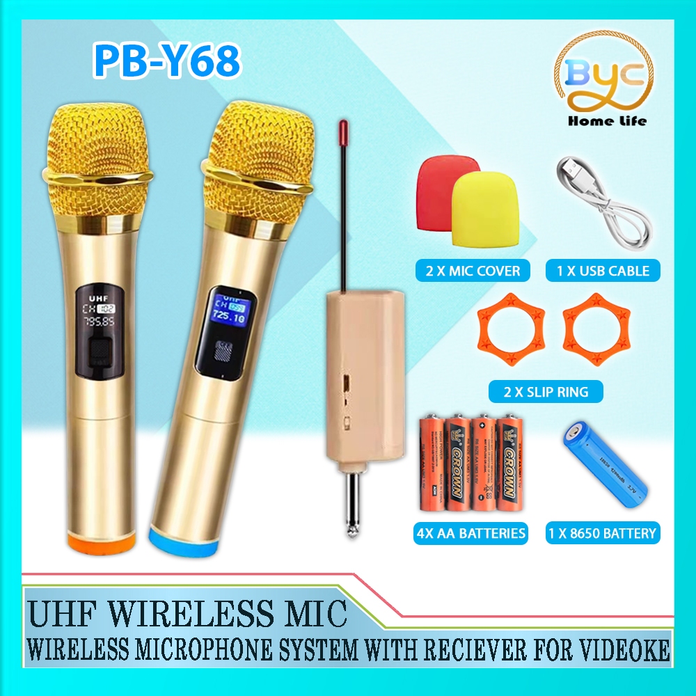 BG Dual Gold UHF Dual Wireless Microphone Karaoke Speaker With ...