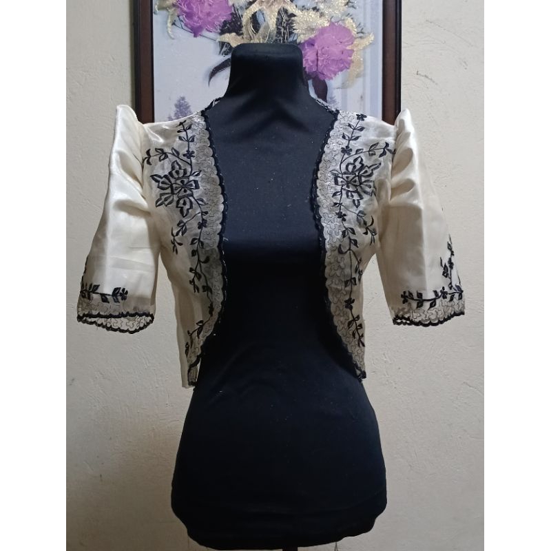 Bolero beige filipiniana with black burda | Shopee Philippines